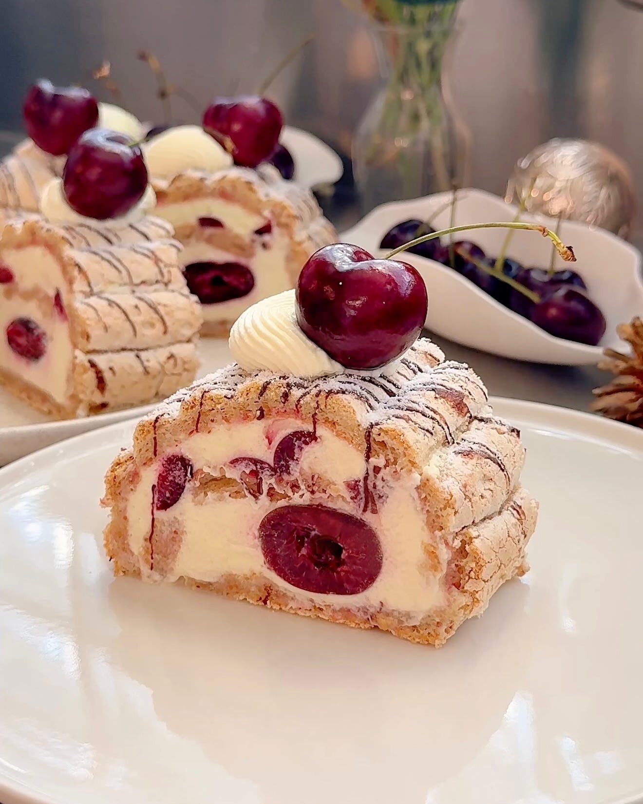 Cherry Hazelnut Roll Cake (Budapest Roll) - Soohyun Lee