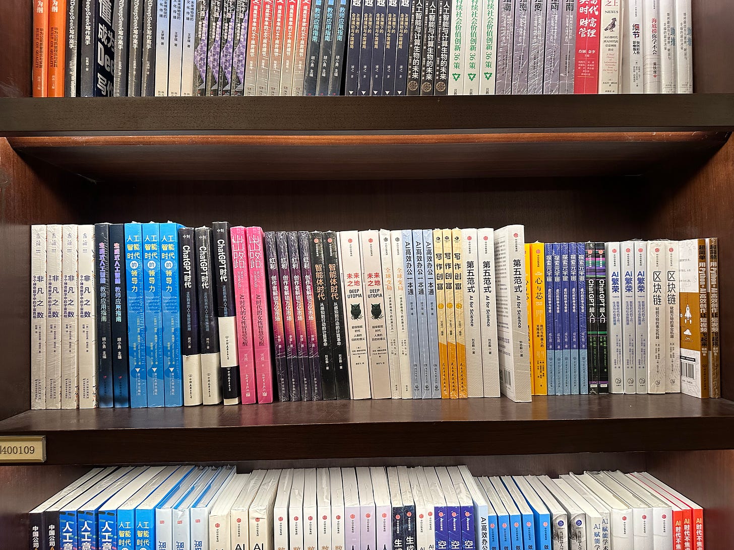 A survey of the AI section in a Chinese bookstore