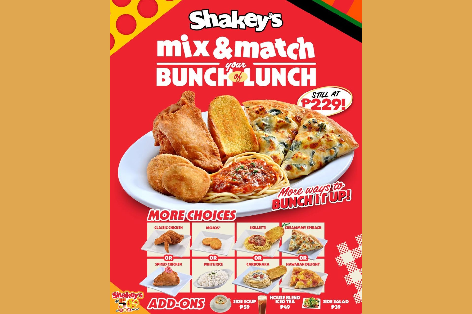 Shakey's updates Mix & Match Bunch of Lunch, still priced at 229 pesos