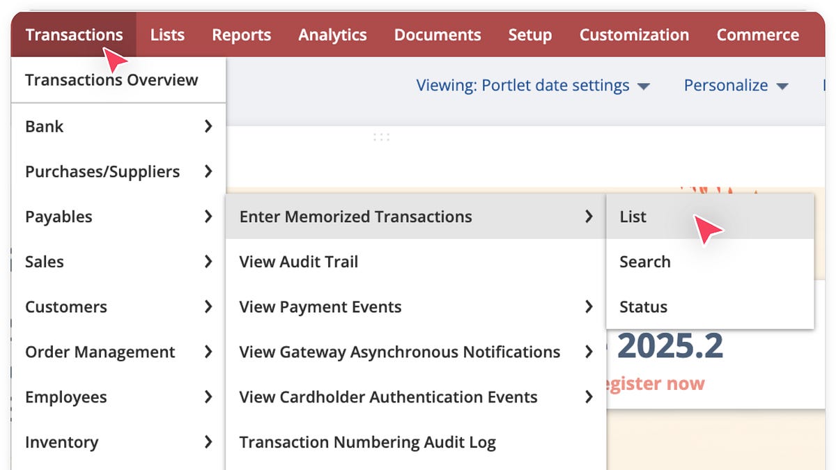 Automating Recurring transactions with Memorized Transactions in NetSuite