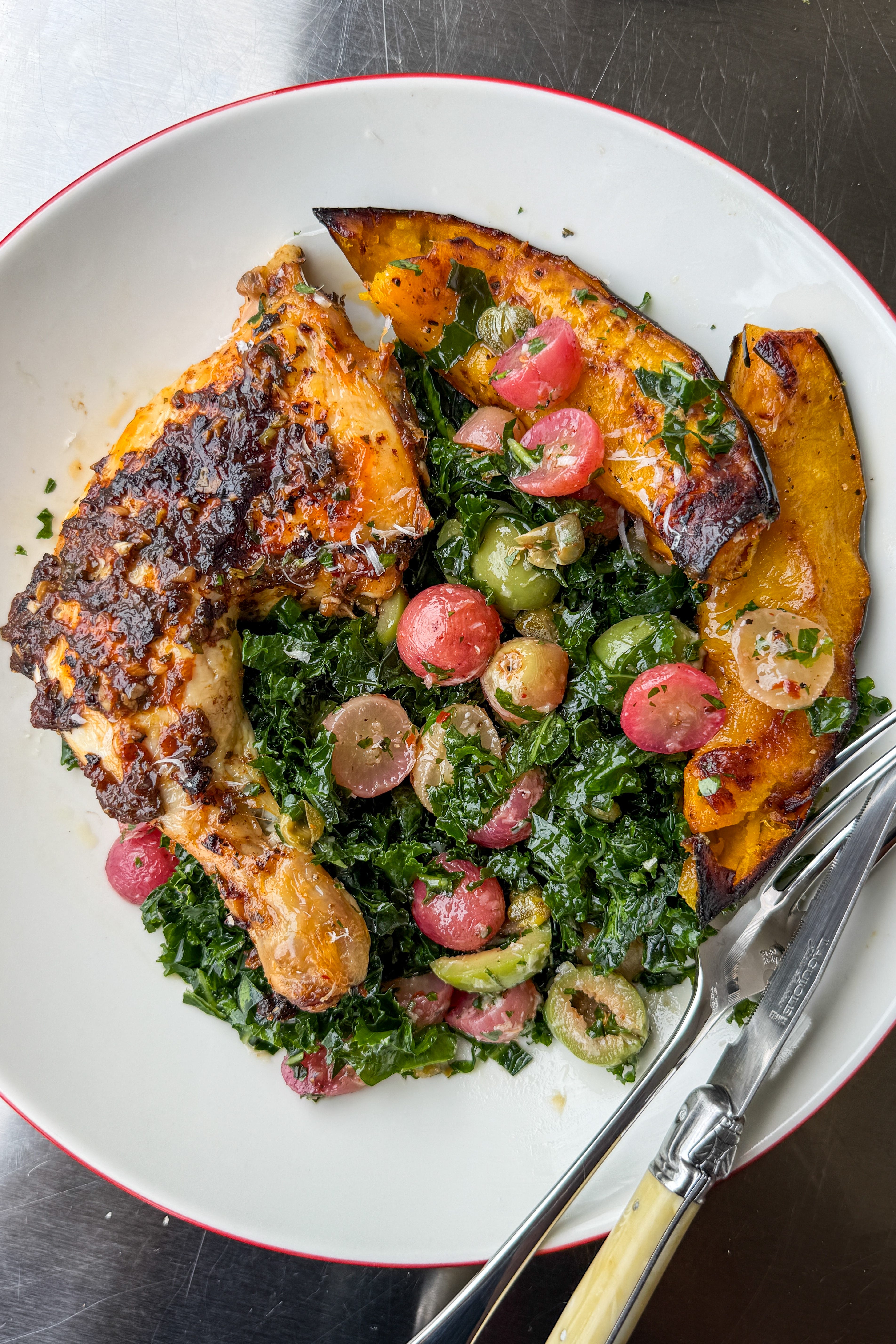 Lemon Herb Roast Chicken with Kale & California Grape Vinaigrette