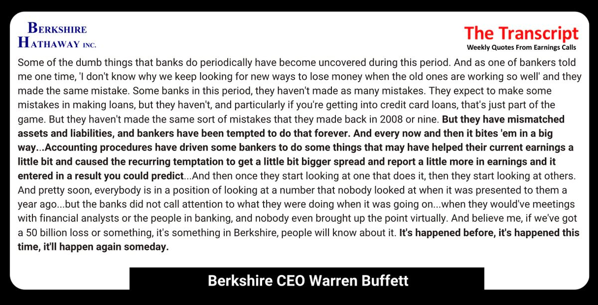 The Transcript (@thetranscript): "Warren Buffett on the recent banking ...