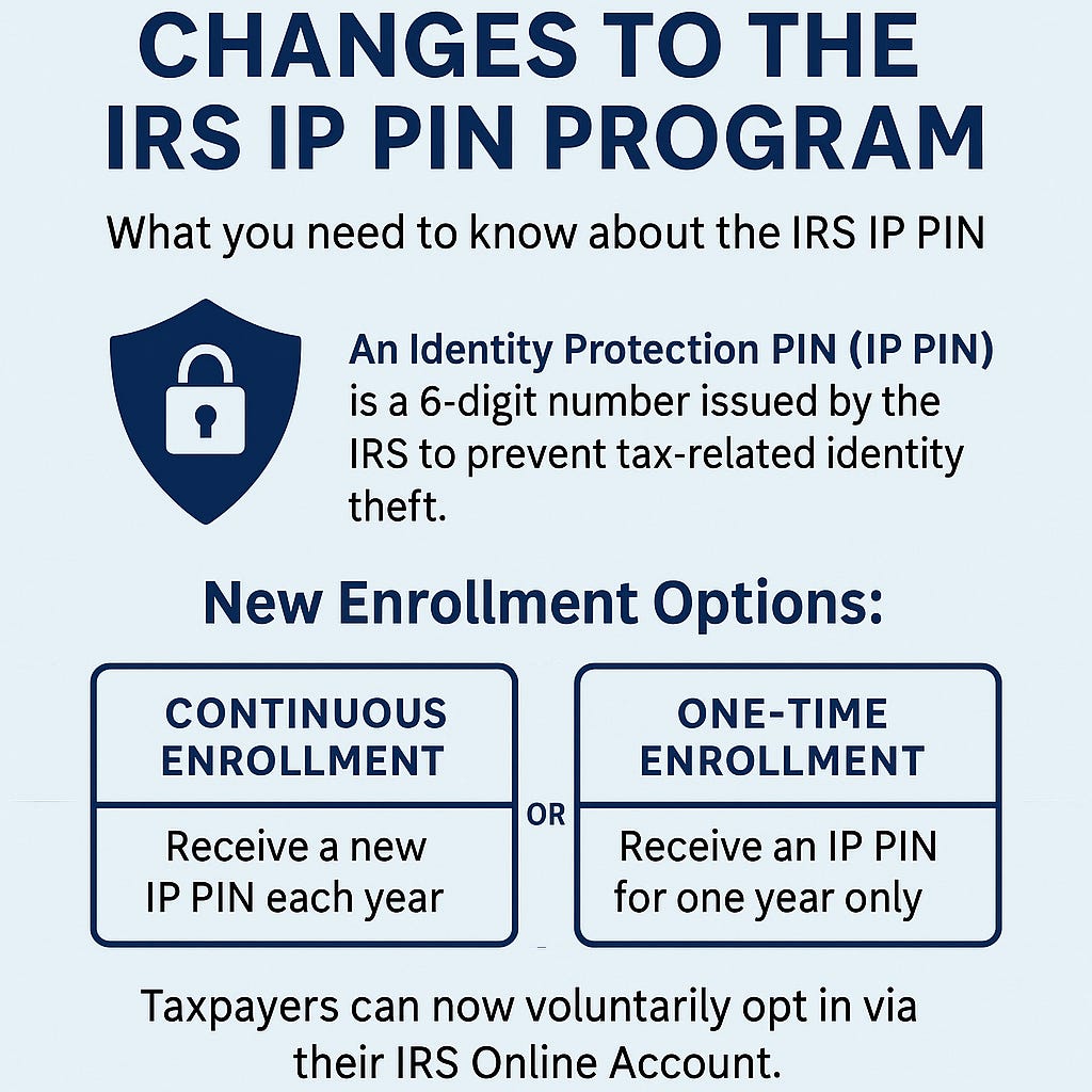 Changes to IRS IP PIN Program: - by Matt Gaylor