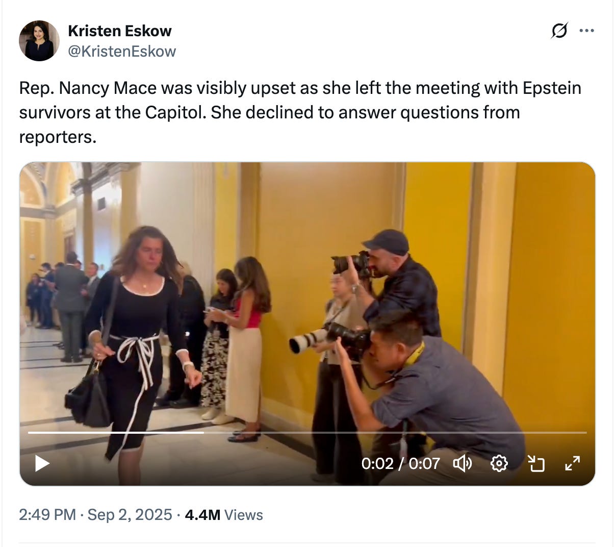 Nancy Mace leaves Epstein victims hearing in tears after "full blown ...
