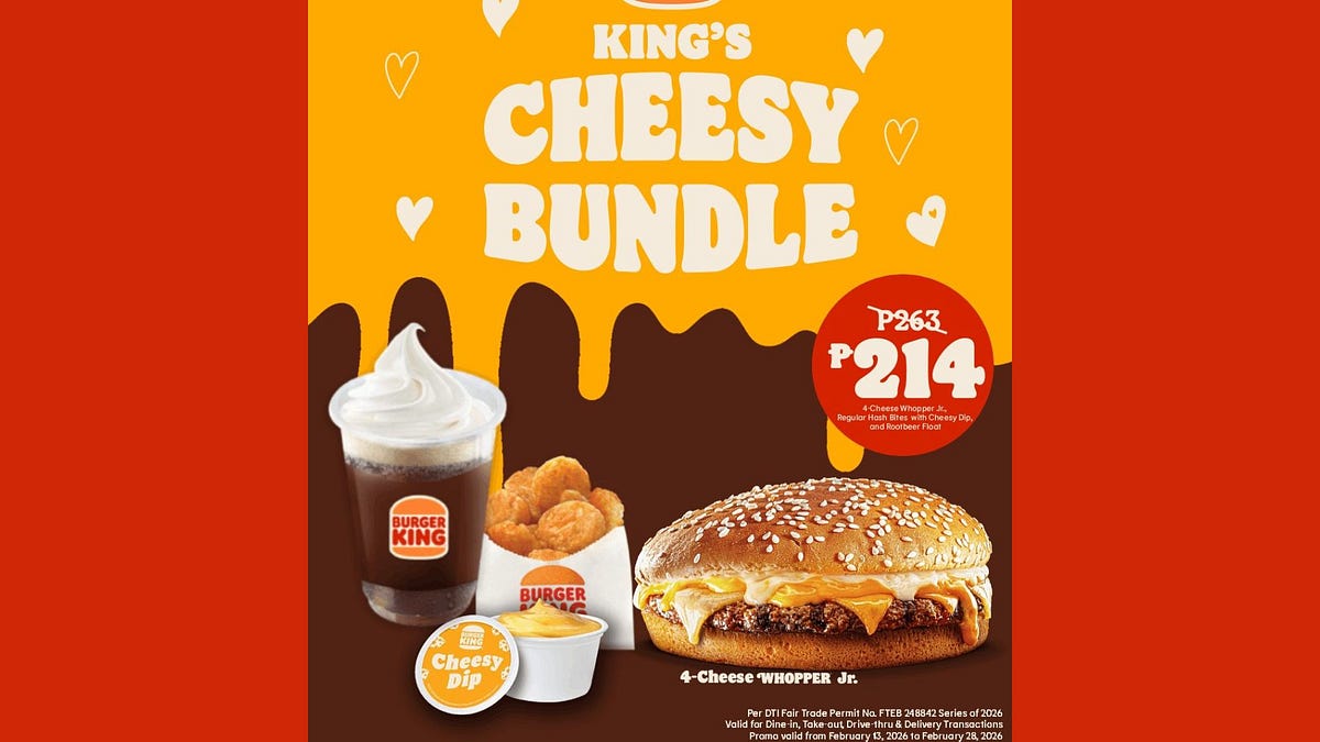 Burger King Cheesy Bundle: 4-Cheese Whopper Jr. and more for 214 pesos