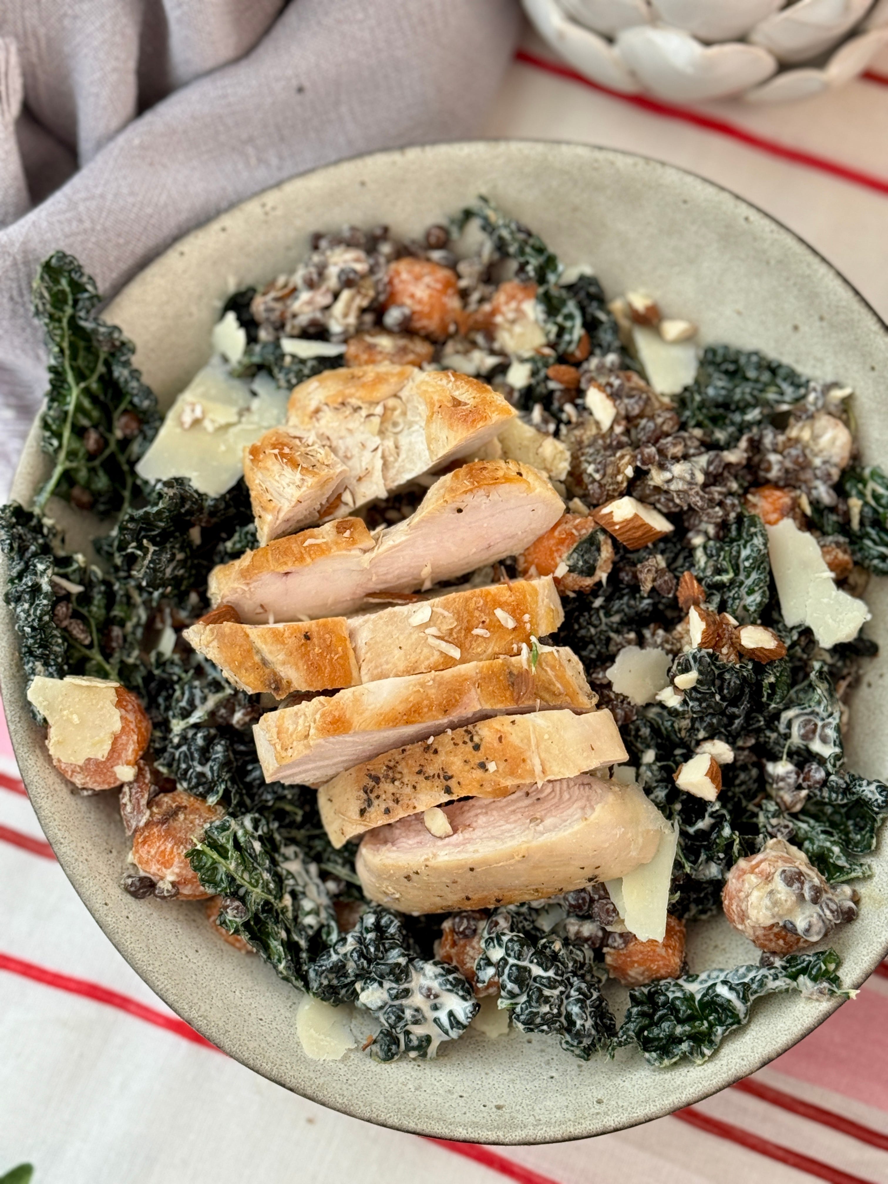 Warm Winter Salad with Roasted Carrots, Puy Lentils & Cavolo Nero