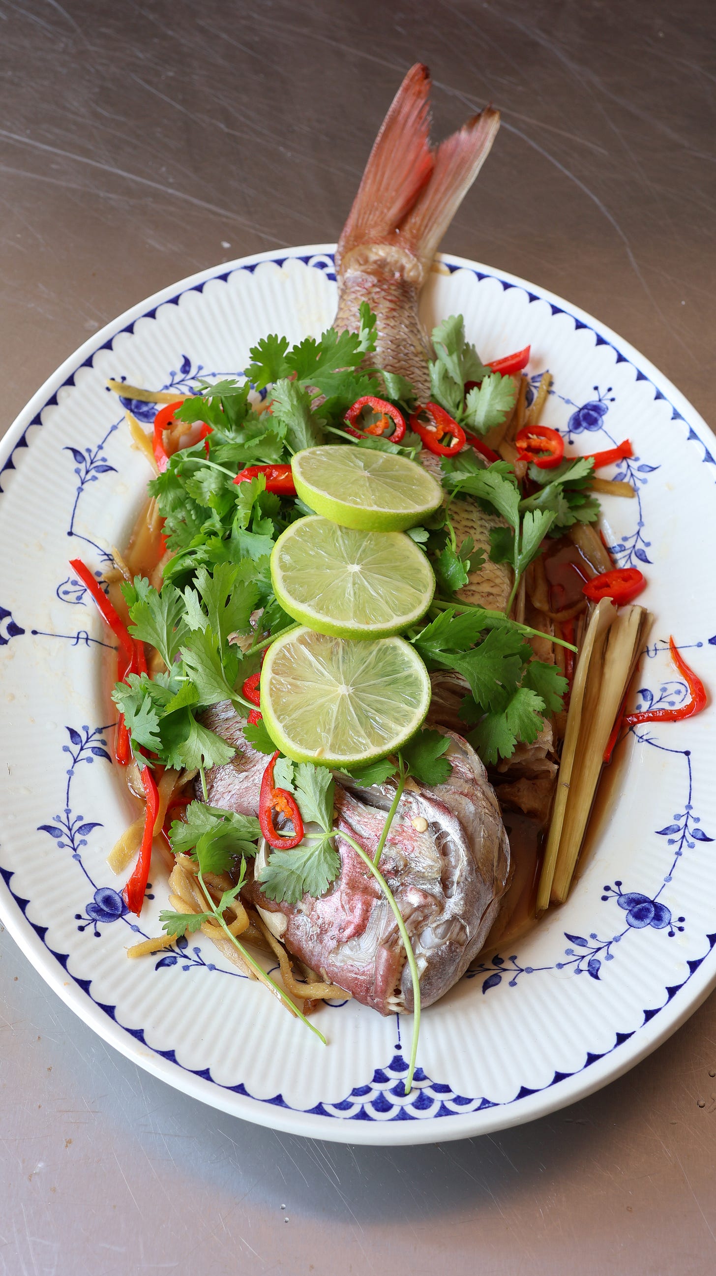 Thai-style BBQ Steamed Snapper with Ginger, Lemongrass and Lime