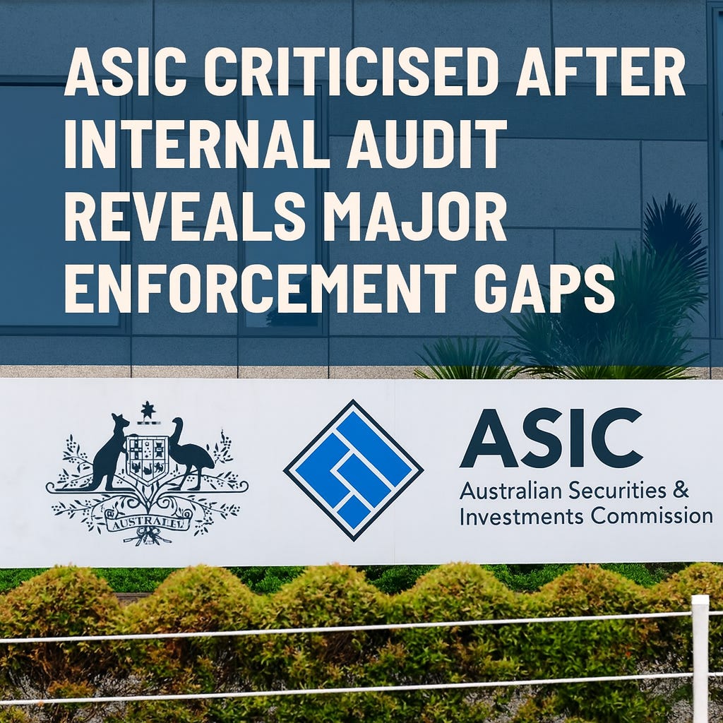 🏢 ASIC criticised after internal audit reveals major enforcement gaps