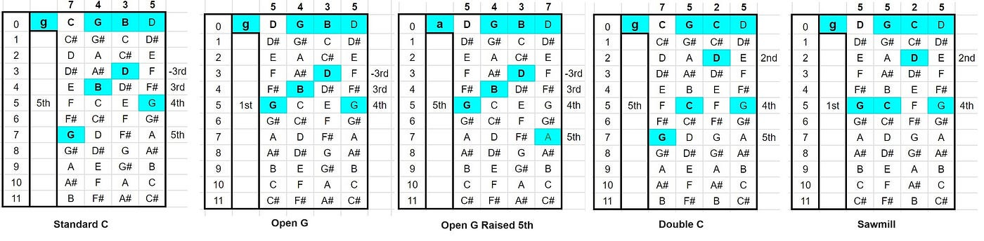 The Five String Banjo Tunings - by Peaceful Dave
