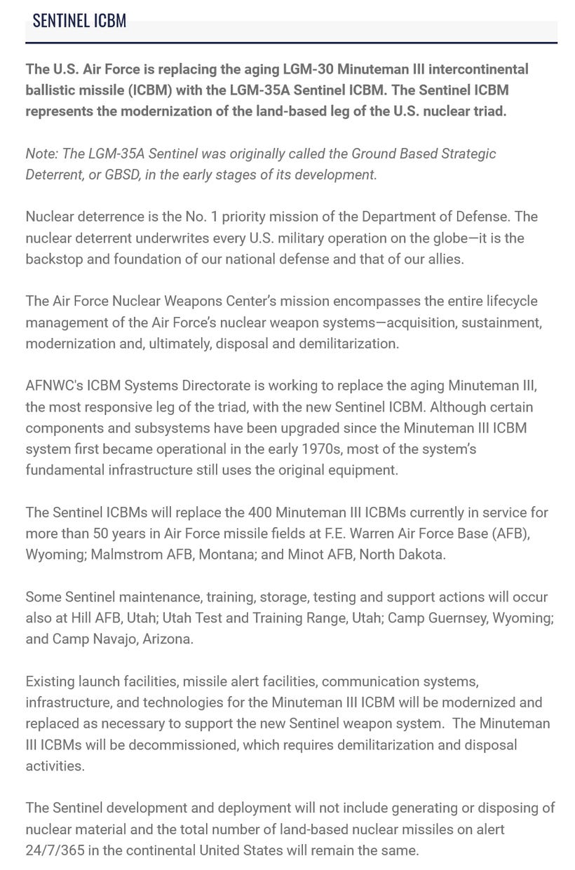 Sentinel ICBM Restructure on Track for Completion by End of 2026 with ...