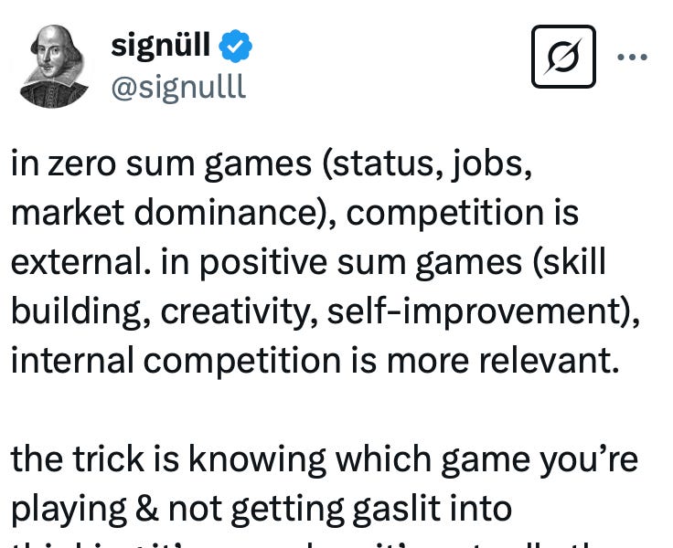 Comments - internal vs. external competition
