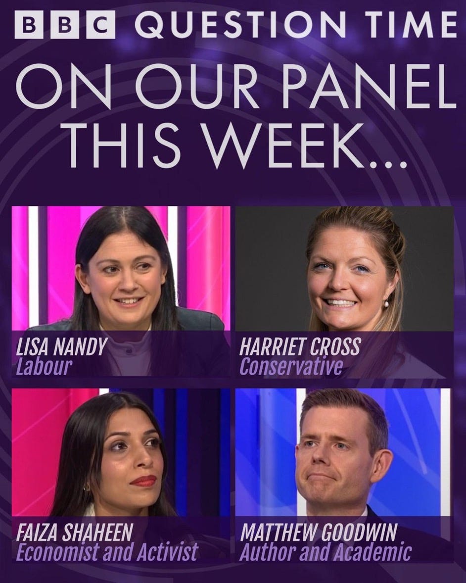 I’m on BBC Question Time tonight - Matt Goodwin