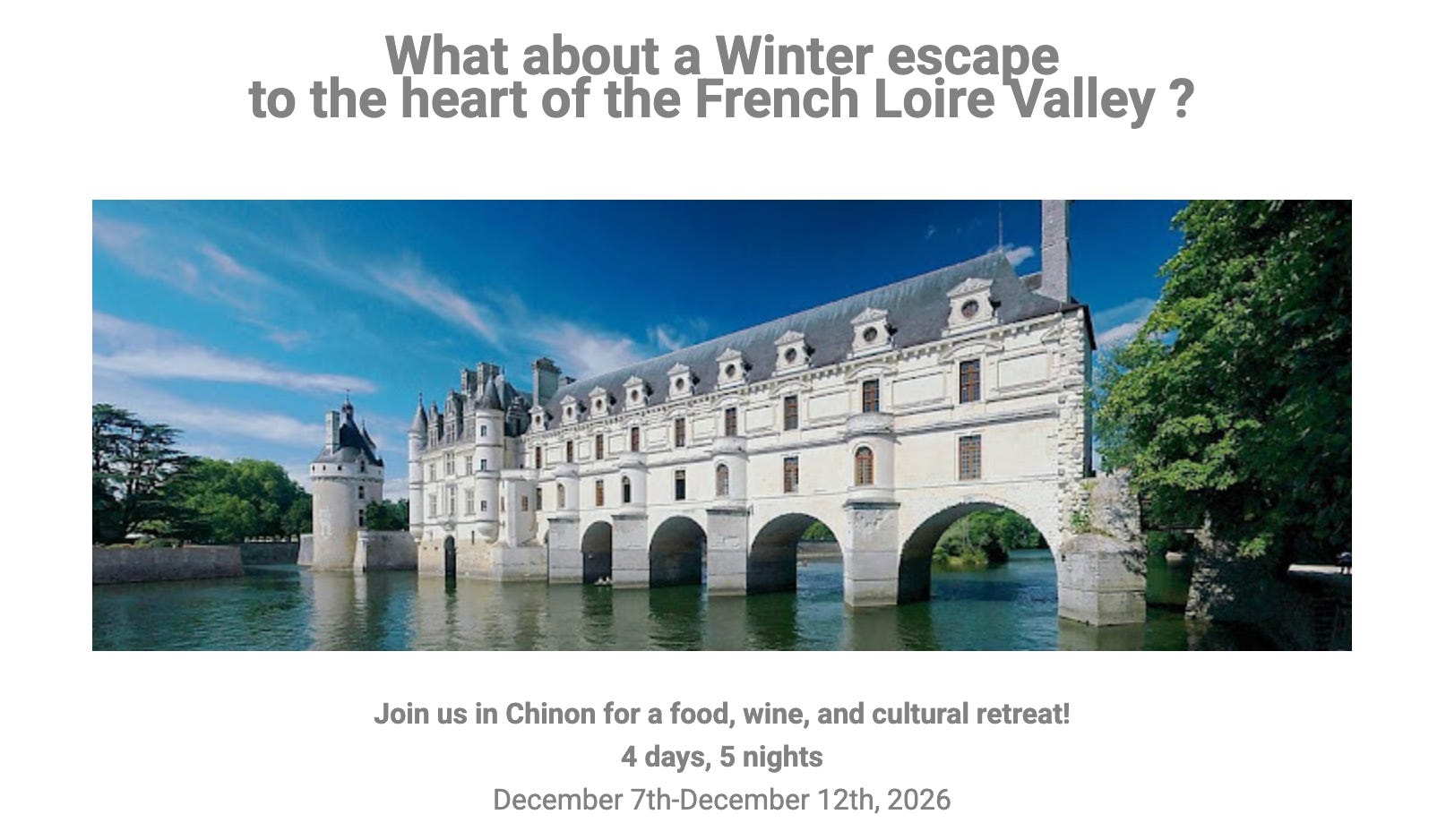 Winter Escape Chinon 2026 - Life's a Feast by Jamie Schler