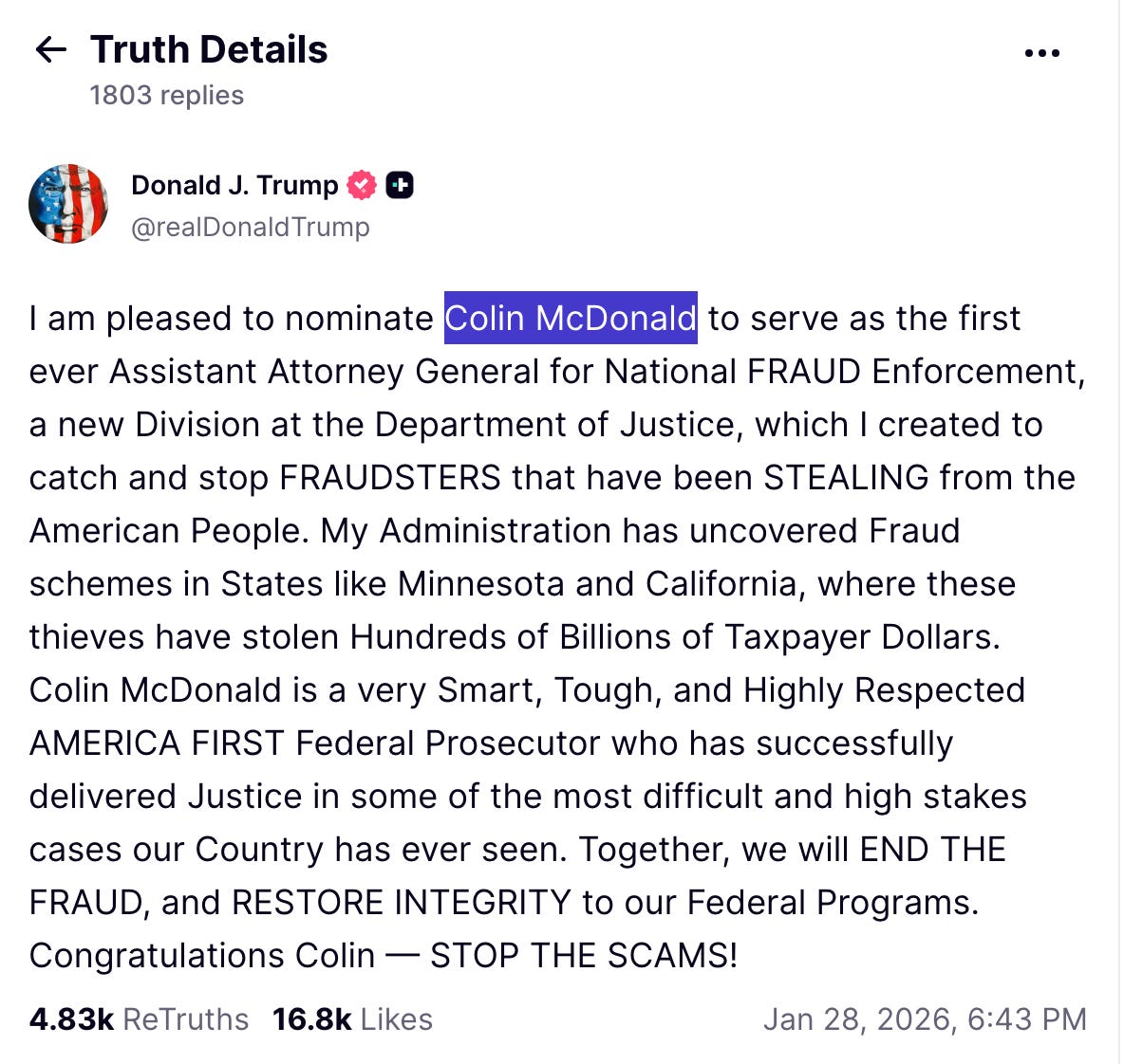 Trump Announces First U.S. Assistant AG For National Fraud Enforcement ...