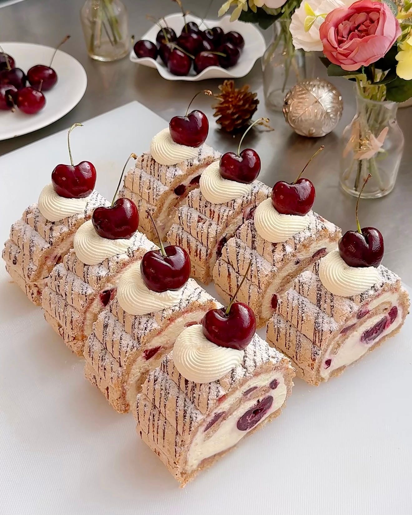 Cherry Hazelnut Roll Cake (Budapest Roll) - Soohyun Lee