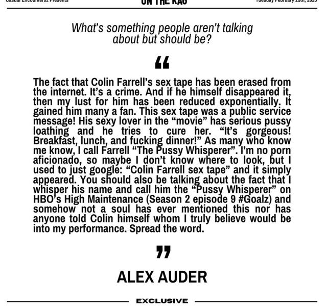 Colin Farrell's Sex Tape & Kraus's "Dumb Cunt"