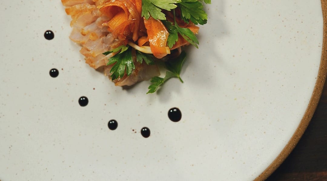 Balsamic Cured Snapper Crudo - by Ross Deutsch