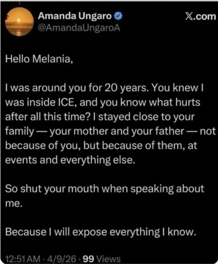 Melania Saga: Threats from Amanda Ungaro Appeared on X Just Prior to ...