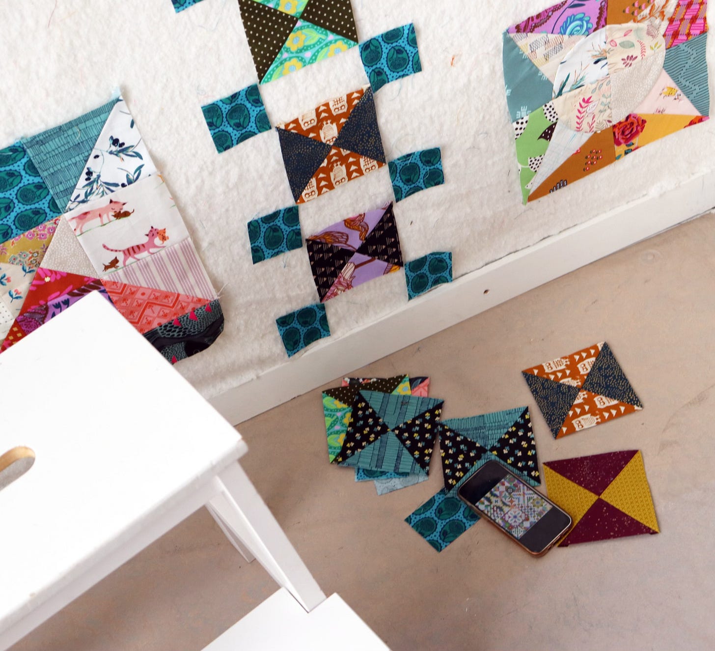 Stone Path patchwork - by Rachel LaBour - stitched in color