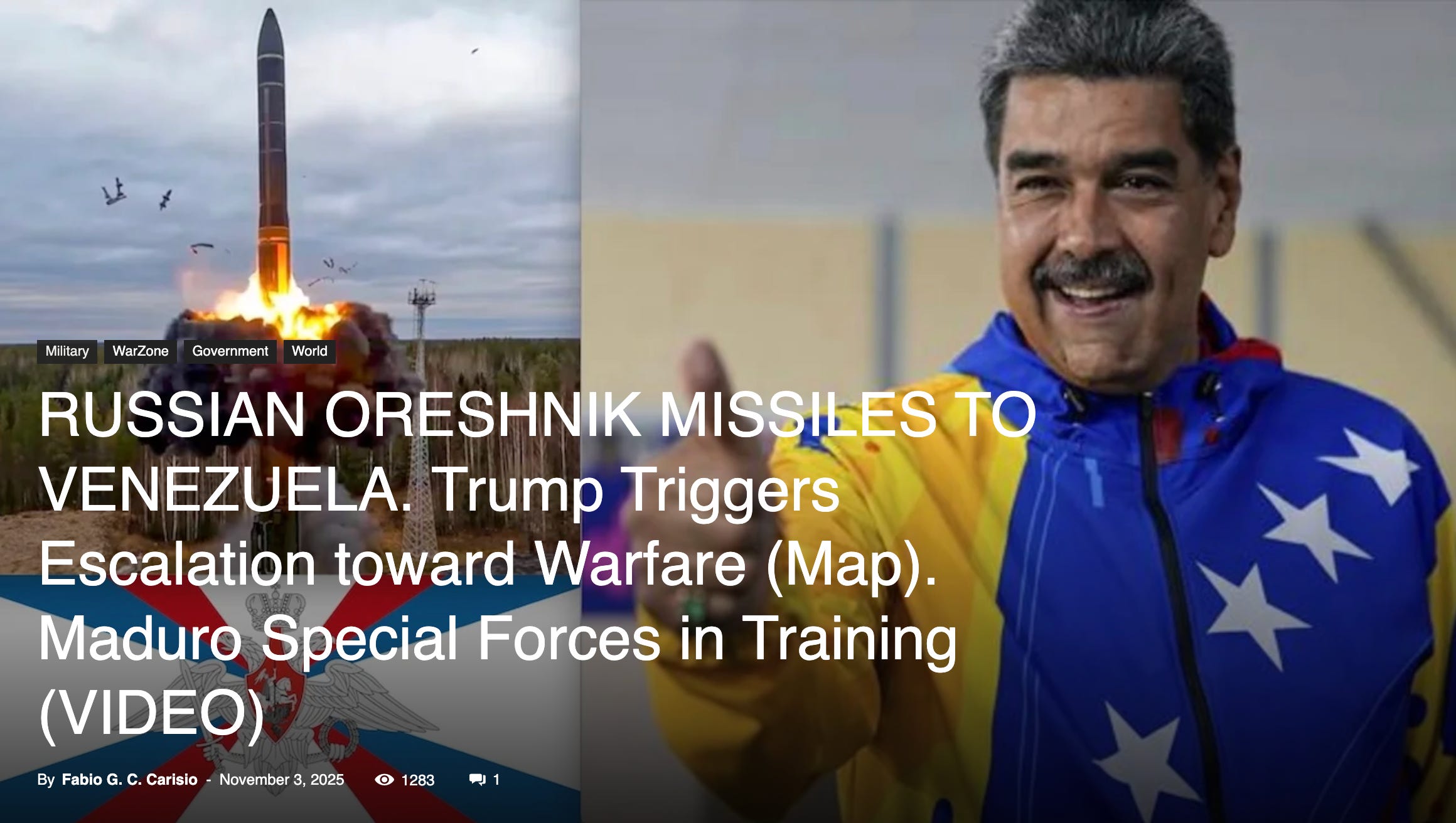 RUSSIAN ORESHNIK MISSILES TO VENEZUELA - by Robin Westenra