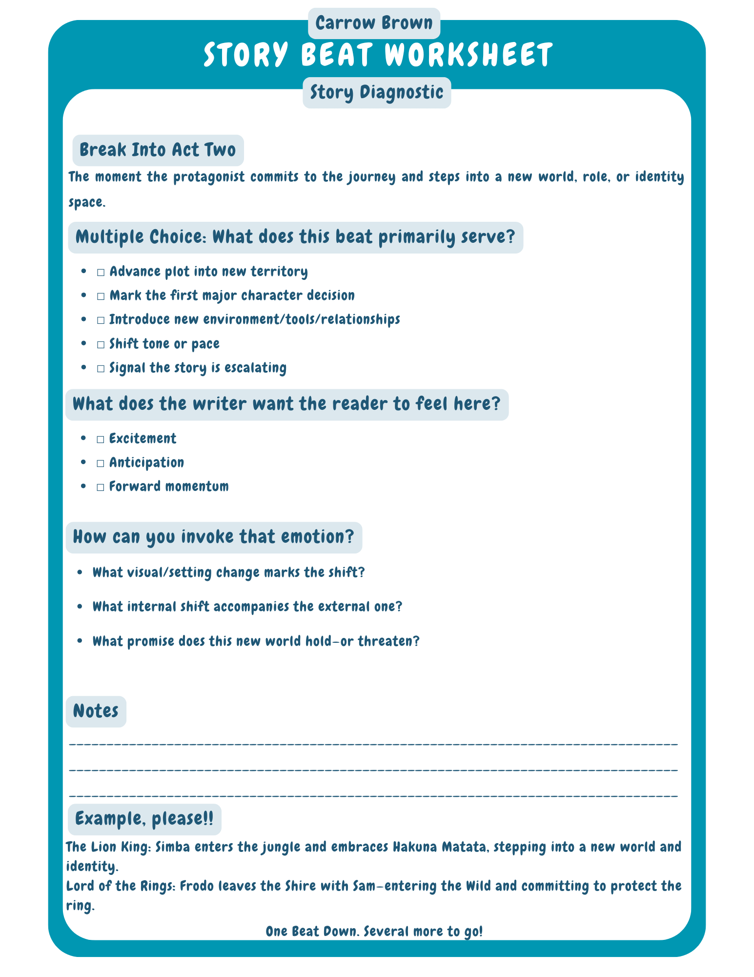Story Beats Worksheet - by Carrow Brown