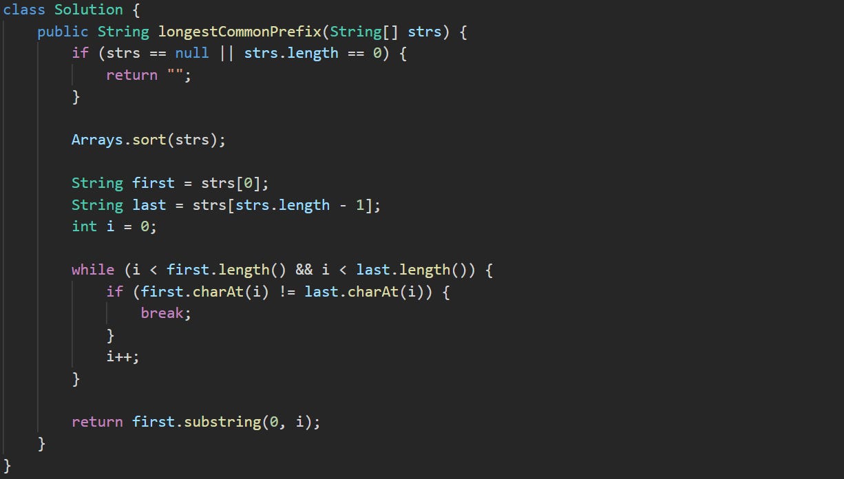 LeetCode #14: Longest Common Prefix — Solved in Java