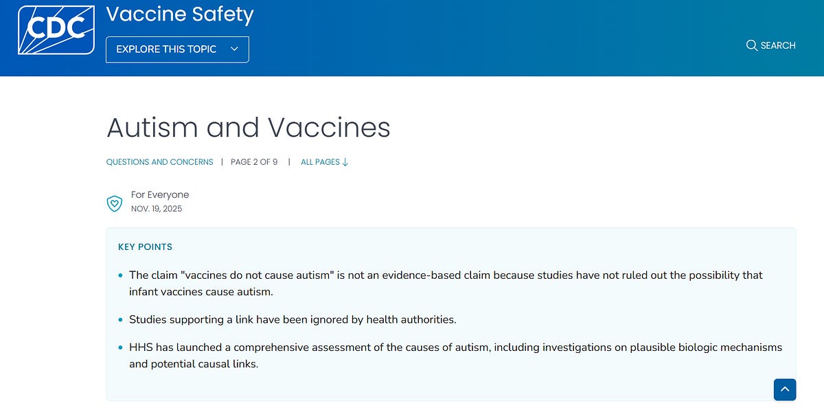 CDC Updates Website to Refute "Vaccines do not cause Autism" Propaganda