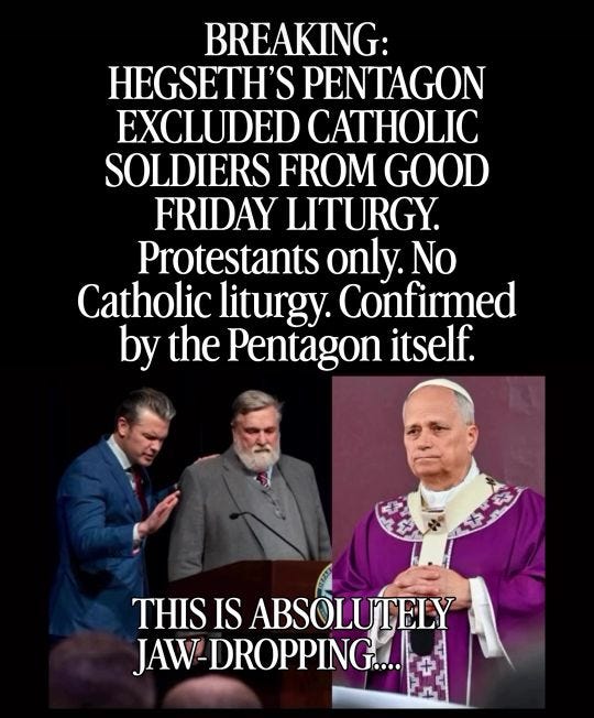 No Mass for the Masses: Pentagon Skips Catholic Good Friday Service
