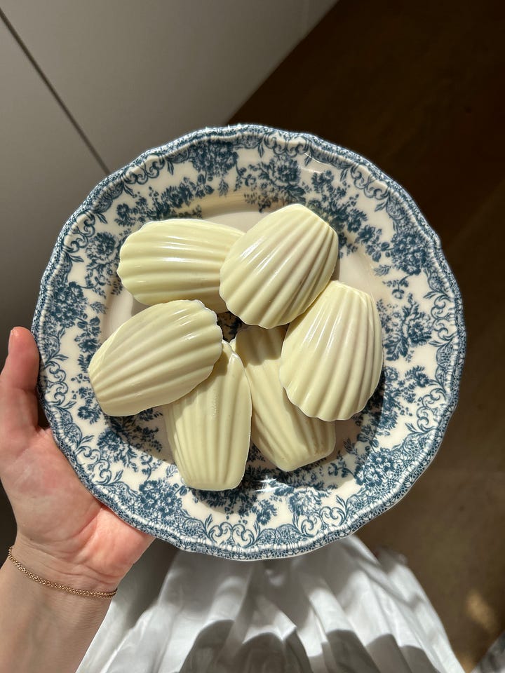 White Chocolate Coated Madeleines - by Mandy Maiorano