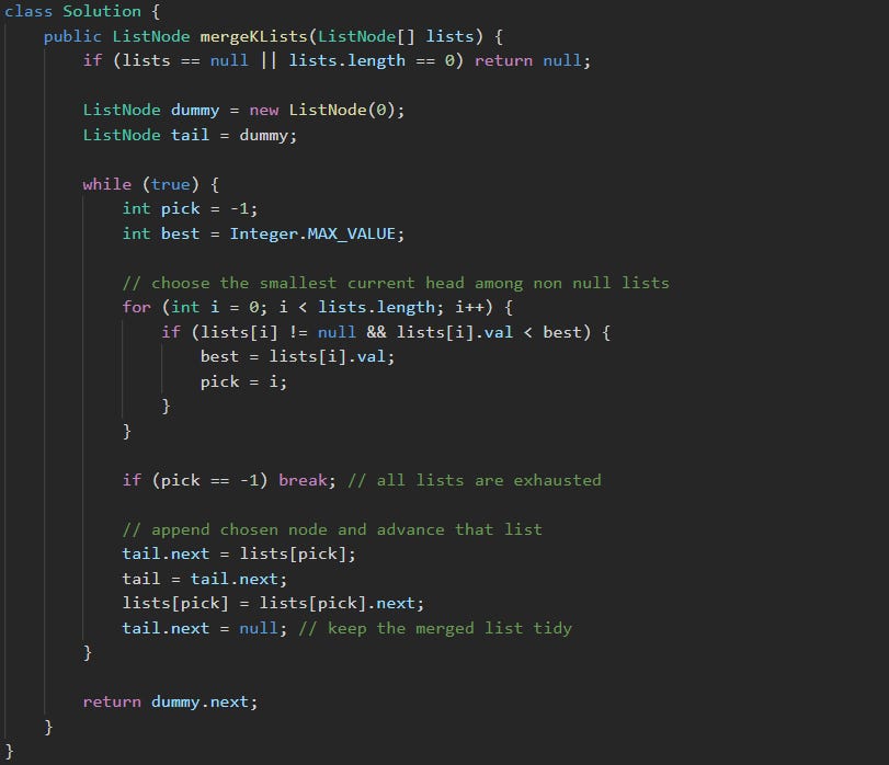 LeetCode #23: Merge k Sorted Lists — Solved in Java