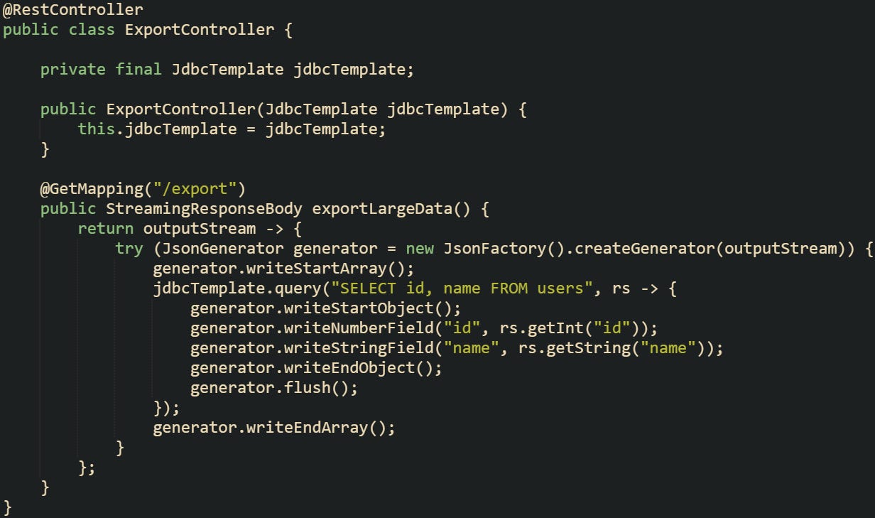 Streaming JSON Output in Spring Boot for Large Responses