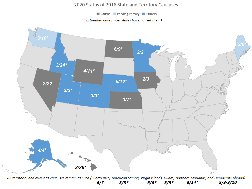 The Caucus Map Shrinks in 2020 (Update- Even Further!)