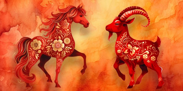 Crimson Horse + Red Goat Calamity - by Helen Keating