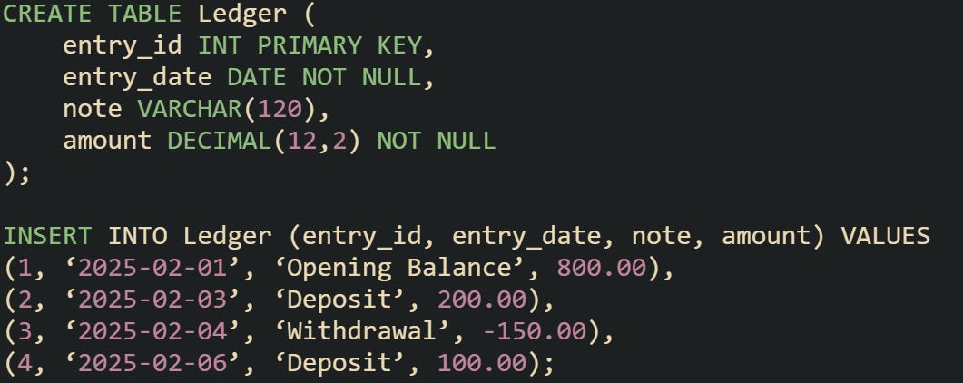 Calculating Running Balance in a Transaction Table