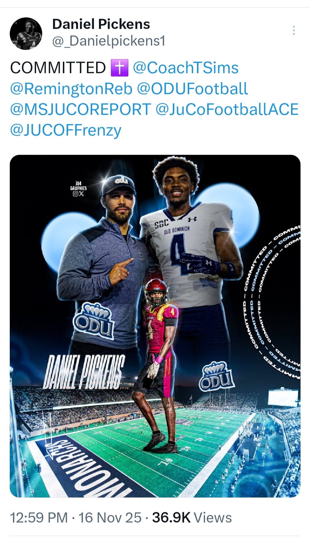 Three-Star JUCO DB Daniel Pickens Commits to Old Dominion