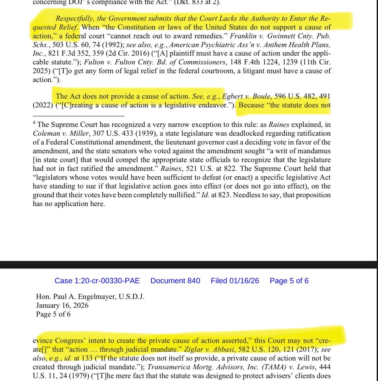 Important Update: Justice Department Says No Court Can Force it to ...