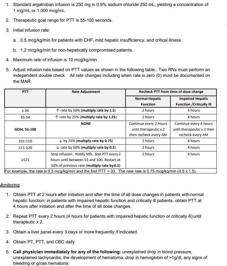 Argatroban drip protocol - Reader’s Substack