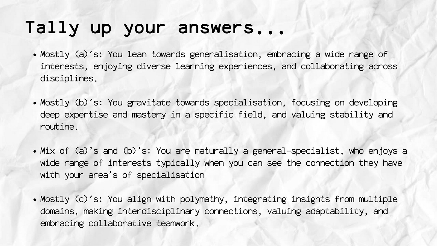 Differences Between Polymaths, Specialists and Generalists