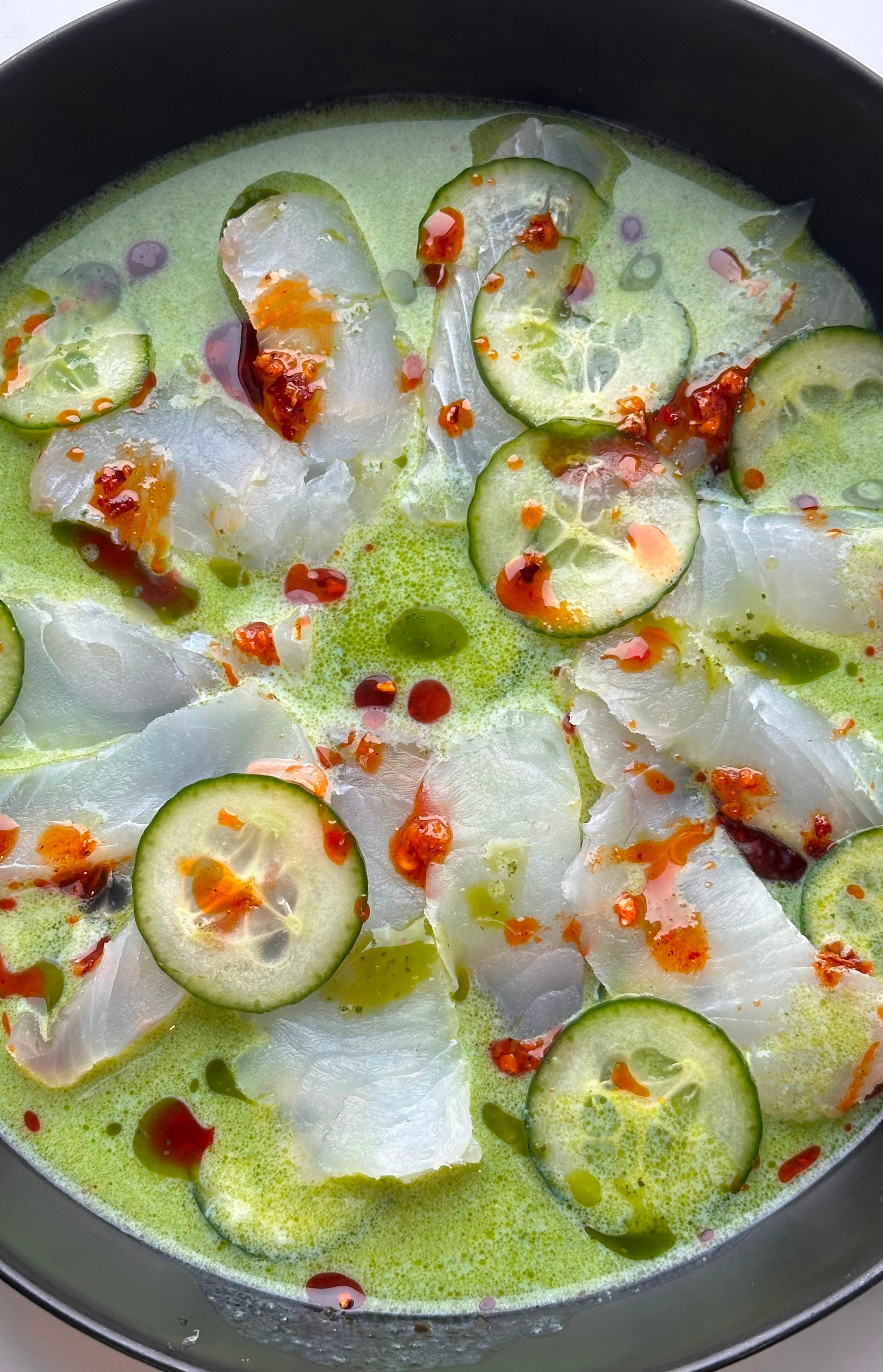 fluke crudo with buttermilk basil dressing