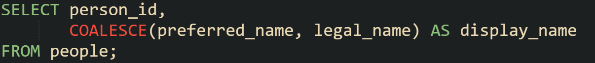 Using COALESCE to Pick the First Non Null Value