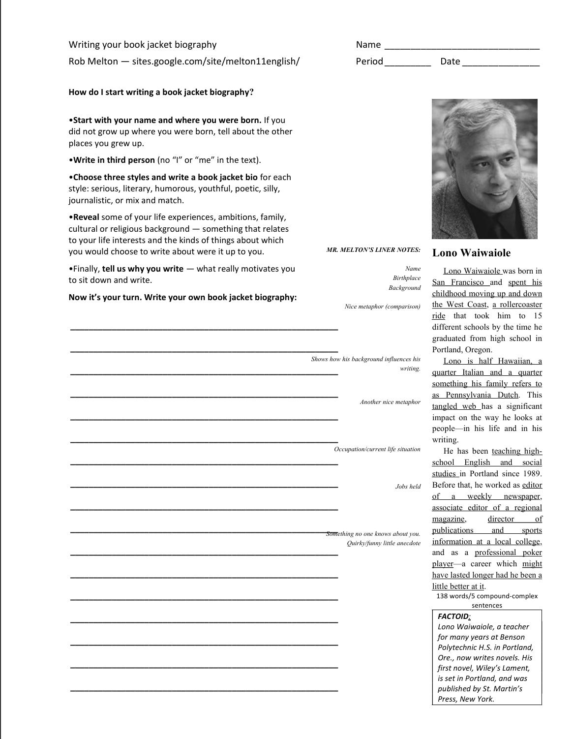 How to write a short book jacket bio - by Rob Melton