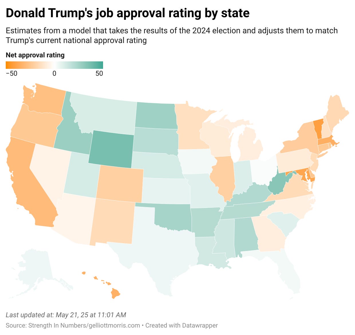 Trump's job approval rating by state - by G. Elliott Morris