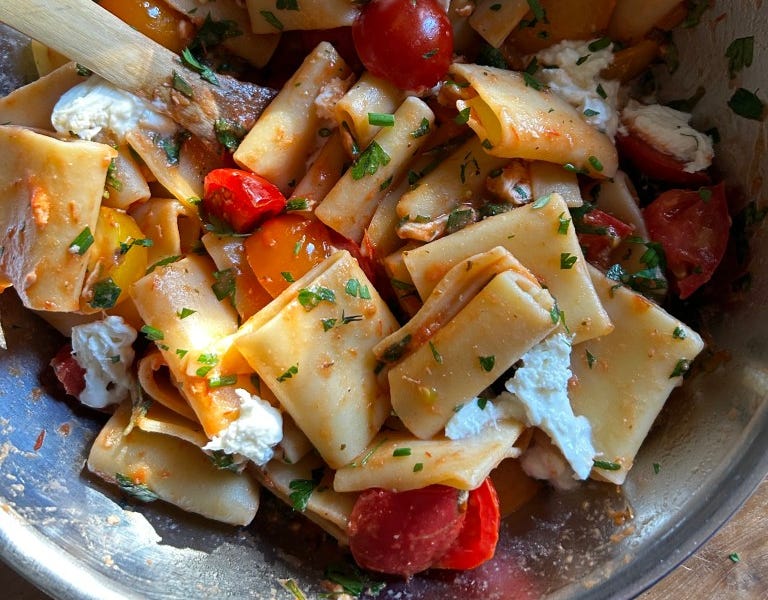Herby Tomato Pasta with Burrata - by Kerry Edmonds
