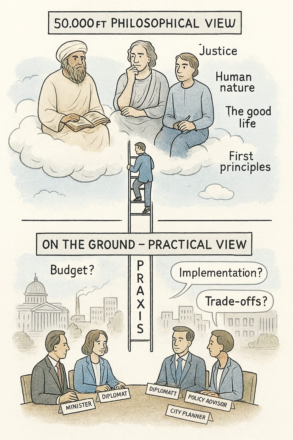Philosophy vs. Practice: The View from Above, The Work Below