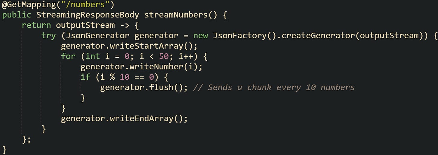 Streaming JSON Output in Spring Boot for Large Responses
