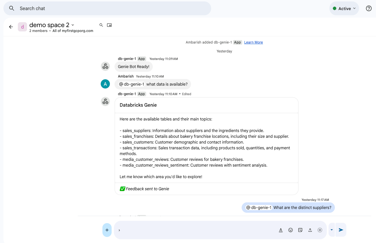 Genie Integration with Google Chat