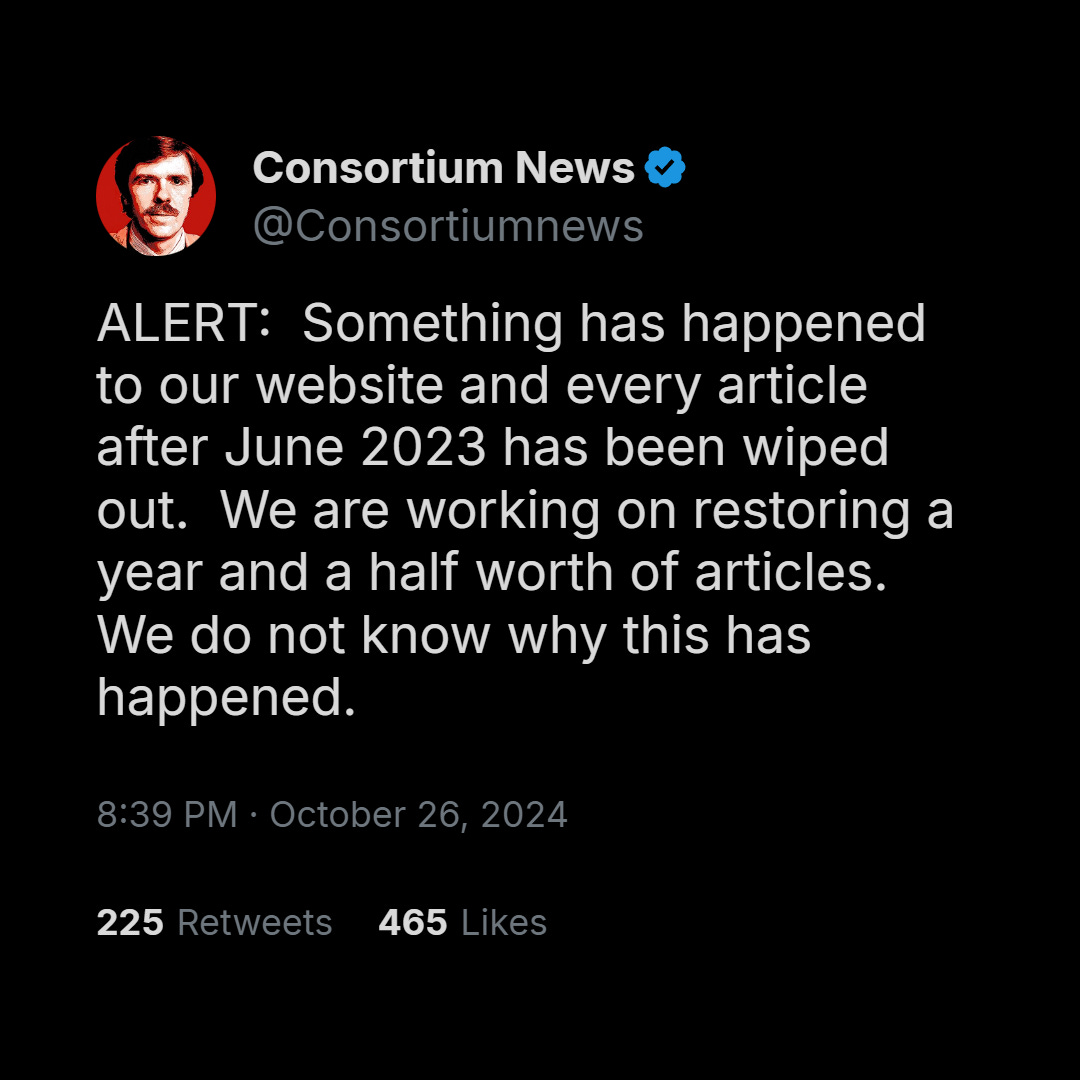 UPDATE: Consortium News Website is Back! | BREAKING: Consortium News ...