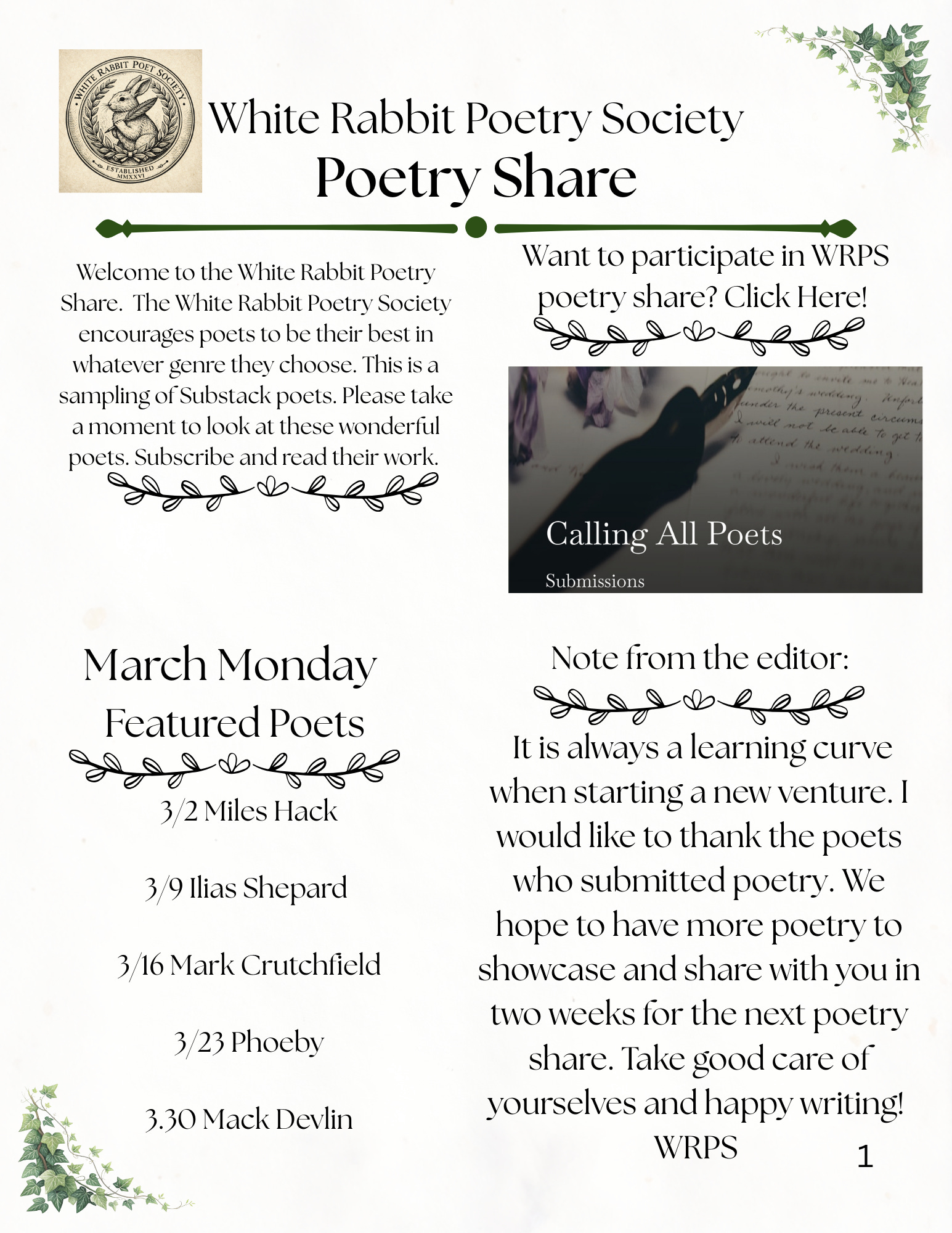 White Rabbit Community Poetry Share