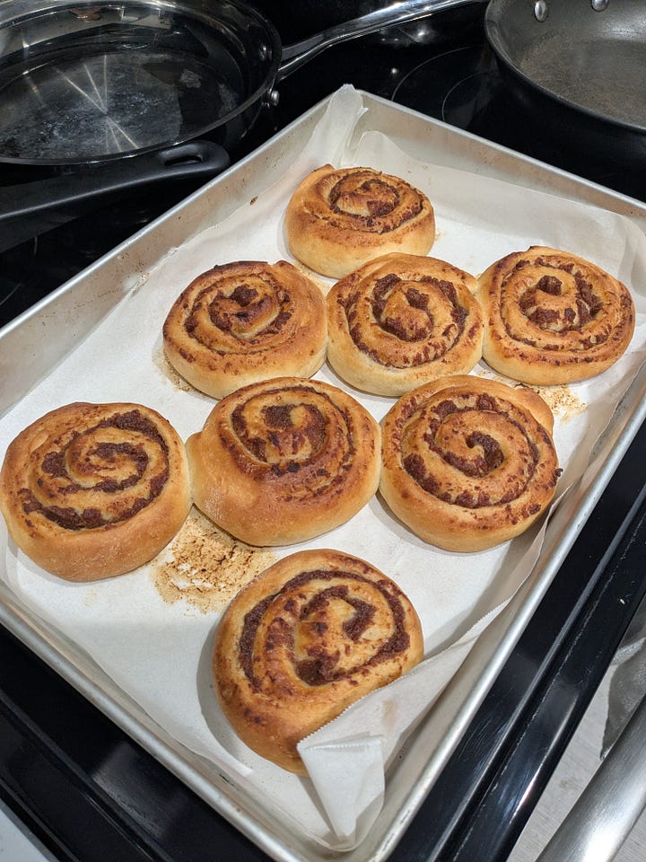 Date paste cinnamon rolls + red bean bun (singular)