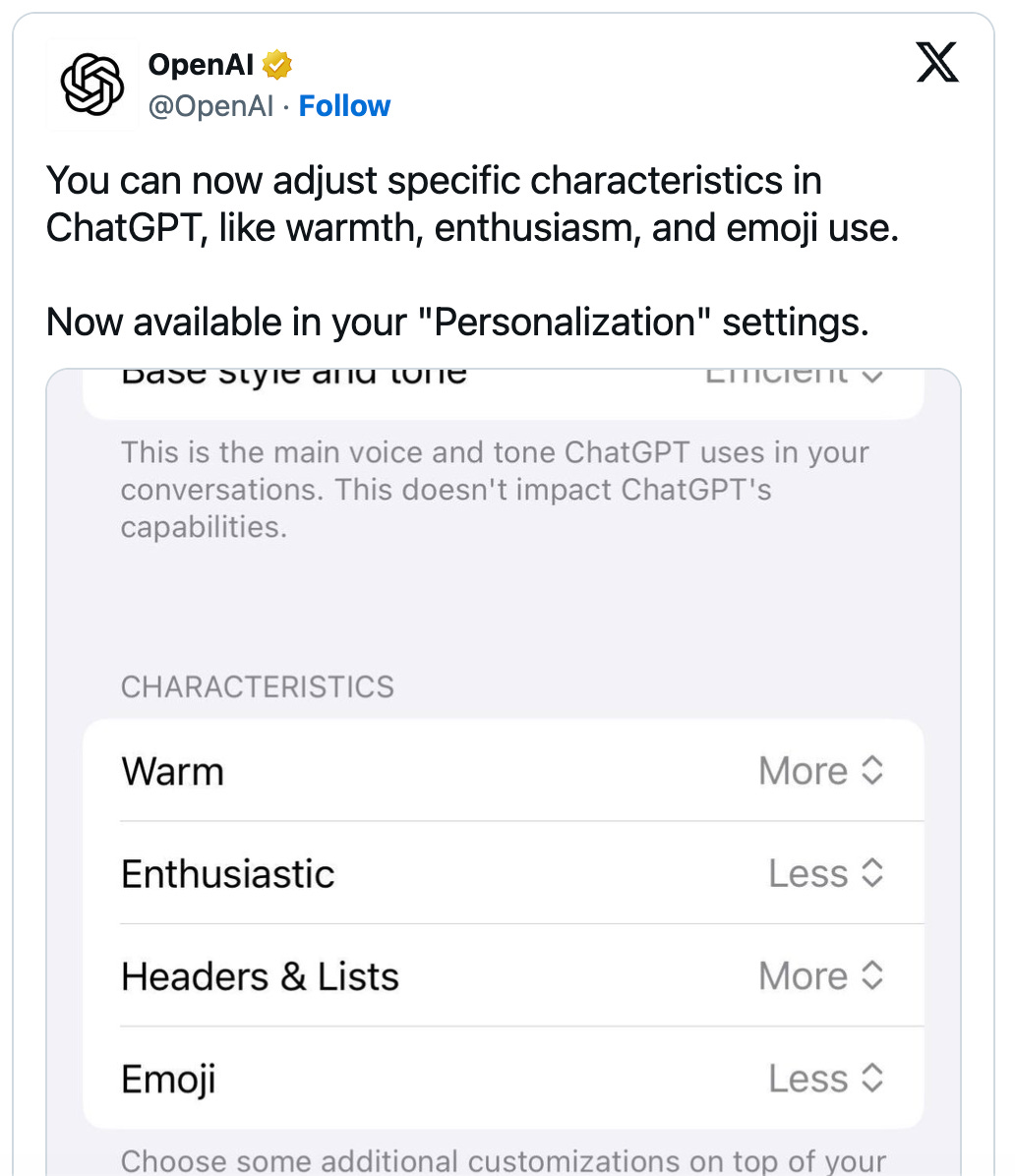 ☕🤖 ChatGPT Gets a Personality Makeover (New Controls)